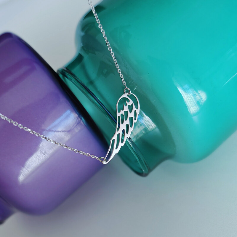 iNGRiKO Lant cu pandantiv Aripa de Inger, din Argint 925 rodiat - GLAMI.ro