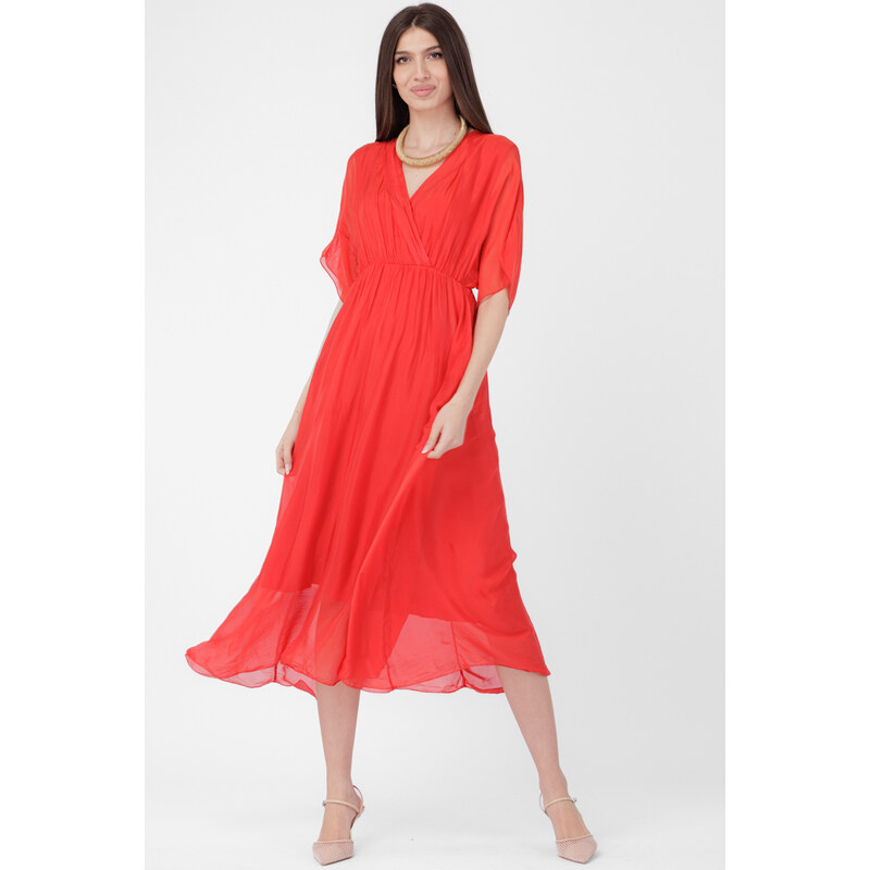 Shopika Rochie lunga in colturi, din matase naturala, cu bust petrecut ...