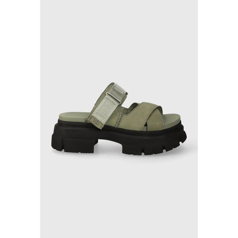 UGG papuci din nubuc Ashton Slide culoarea verde, cu platforma, 1136765 ...