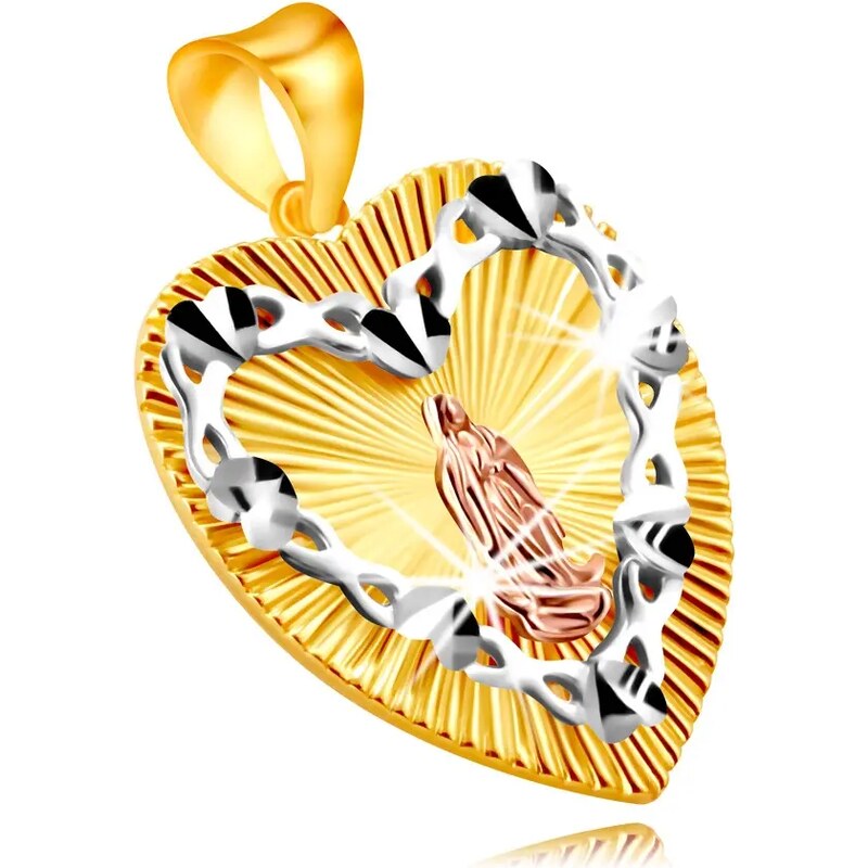 Bijuterii Eshop - Pandantiv din aur combinat 585 - inimă, contur inimă ...