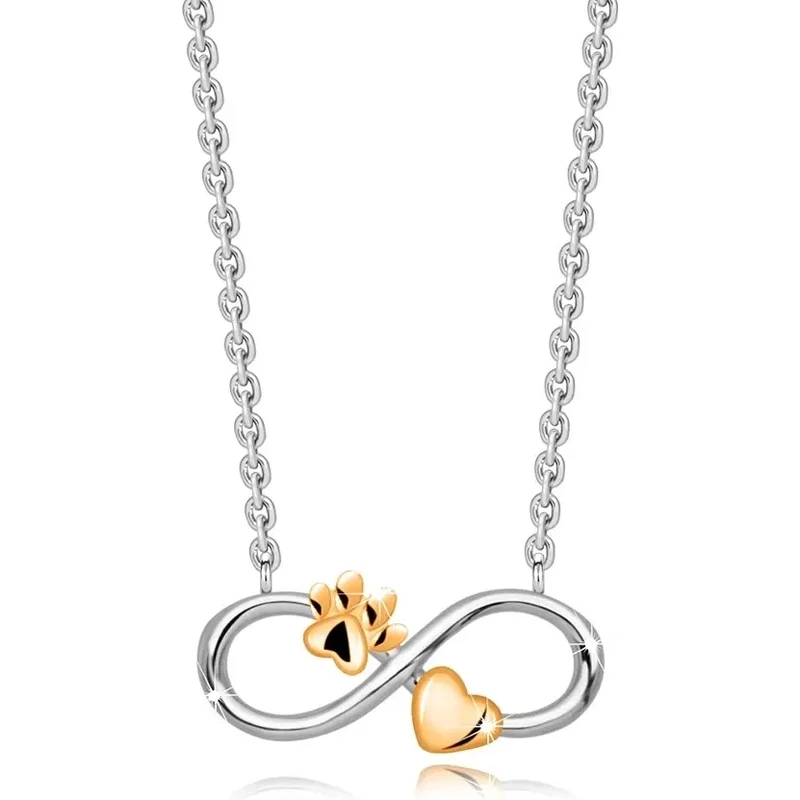 Bijuterii Eshop - Colier din argint 925 - Simbol infinit, lăbuță și inimă de culoare roz aurie ...