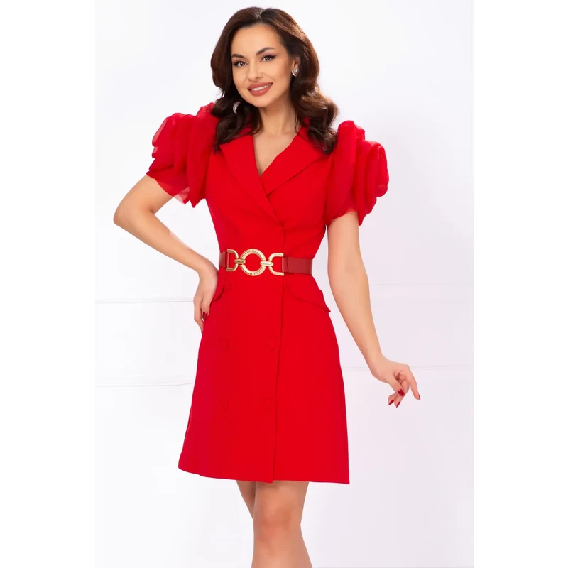 Rochie rosie tip sacou cu trandafiri stilizati InPuff - GLAMI.ro