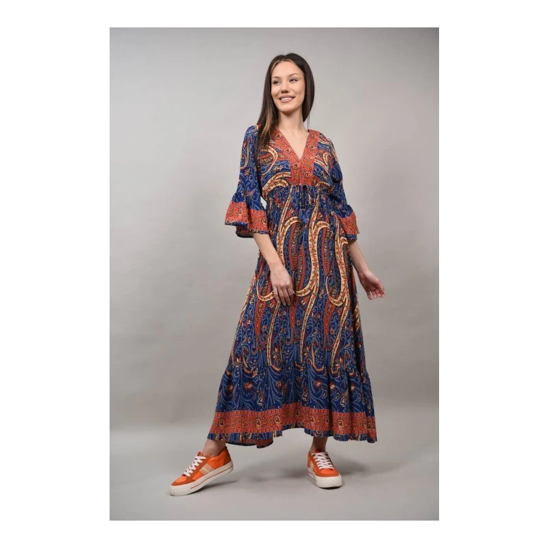 Sweet Girl ROCHIE LUNGA BOHO CHIC CU DECOLTEU V CU MOTIVE LUMINELLO ...