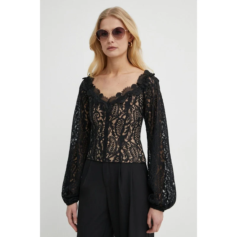 Guess bluza CAROL femei, culoarea negru, neted, W4GP05 KC760 - GLAMI.ro