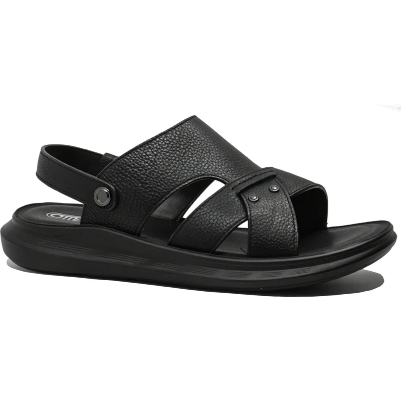 Sandale bărbați Otter negre, comode, din piele naturală granulată ...