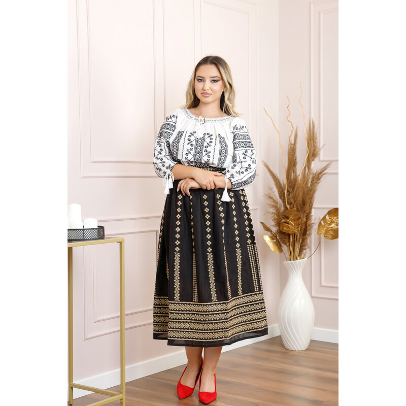 Portul Romanesc Ie traditionala alba cu motiv geometric negru Petra 03 ...