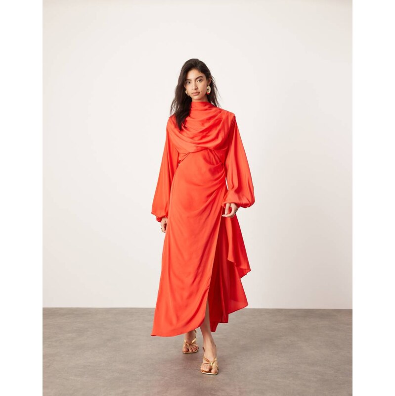 ASOS EDITION satin volume blouson sleeve satin midi dress in red - GLAMI.ro