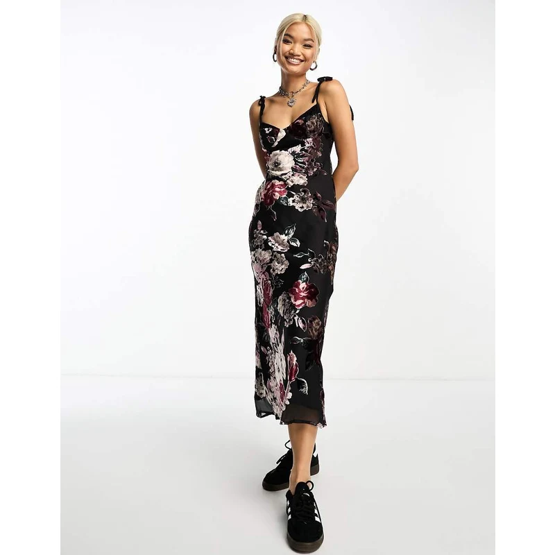 Sisters of the Tribe floral print cup detail devore velvet maxi dress ...
