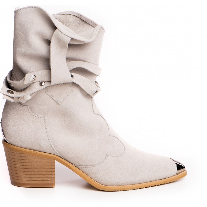 Vanilla Days Ciocate Emira Piele Intoarsa Off White Gri accesorii argintii - GLAMI.ro