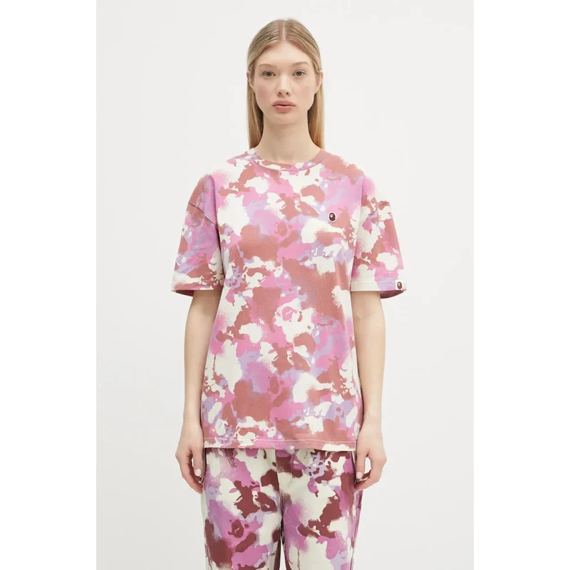 A Bathing Ape tricou din bumbac Map Camo Oversized culoarea roz ...