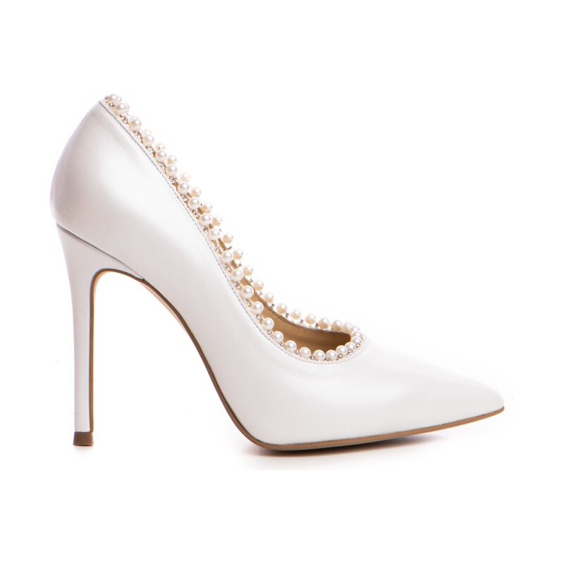 Vanilla Days Pantofi Stiletto cu toc subtire, piele naturala, alb sidef ...